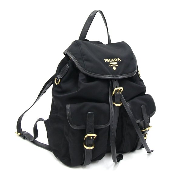 Prada | Bags | Prada Backpack Bz677 Black Nylon Leather Rucksack ...